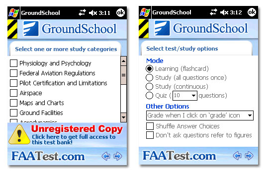 GroundSchool FAA Written Test - PocketPC - Usage Help